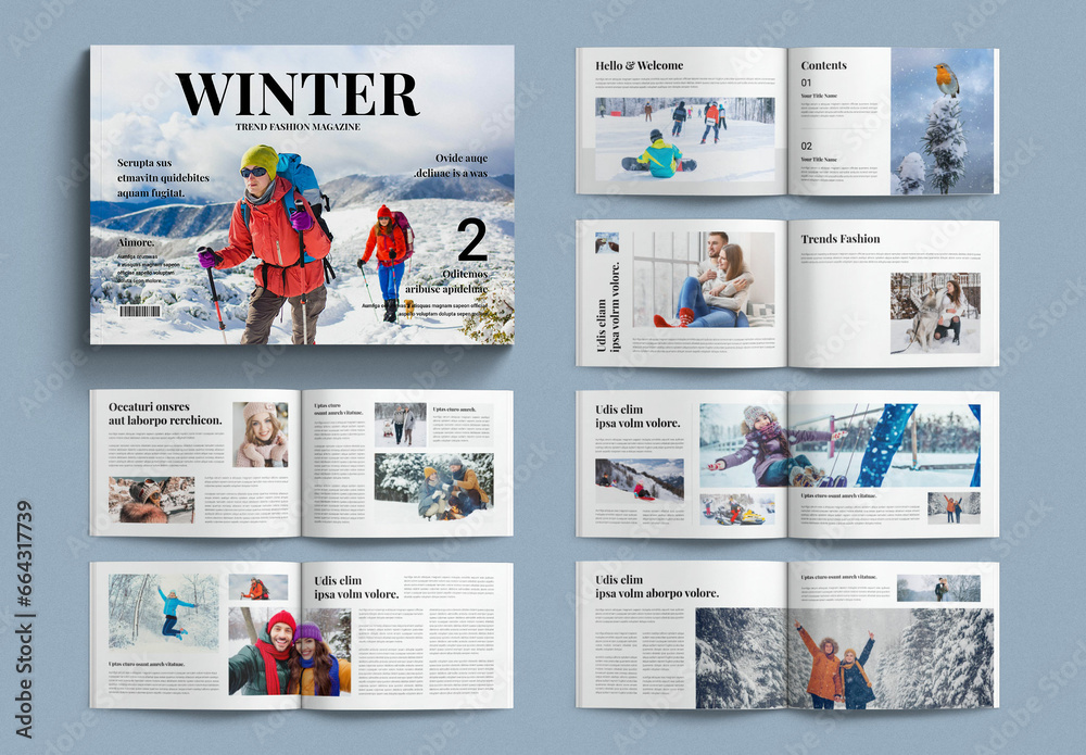 Winter Trend Fashion Magazine Layout Design Template Landscape Stock ...