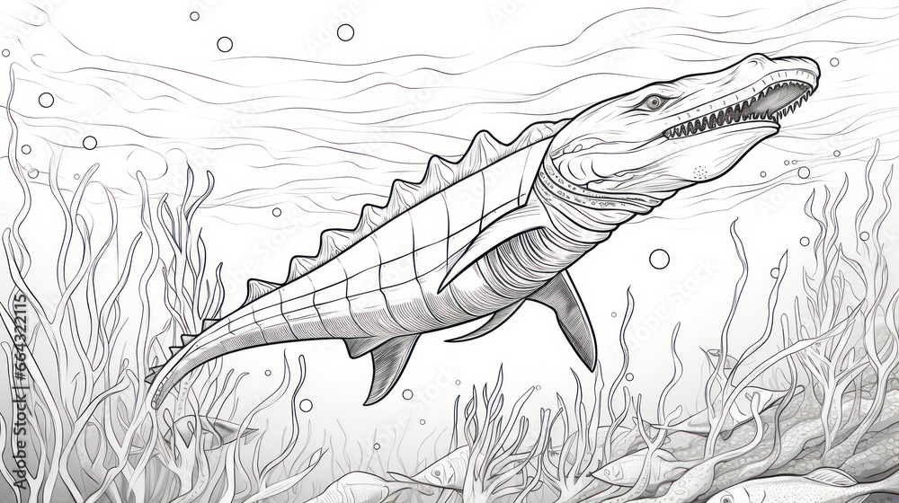 Coloring page of sea dinosaur or sea monster in the mesozoic period for ...