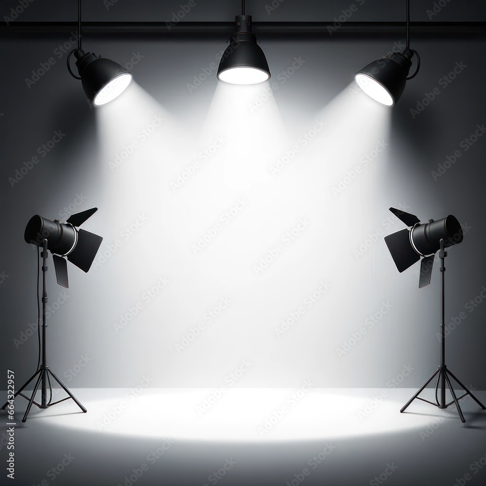 The vibrant glow of the spotlights against the sleek white walls of the ...