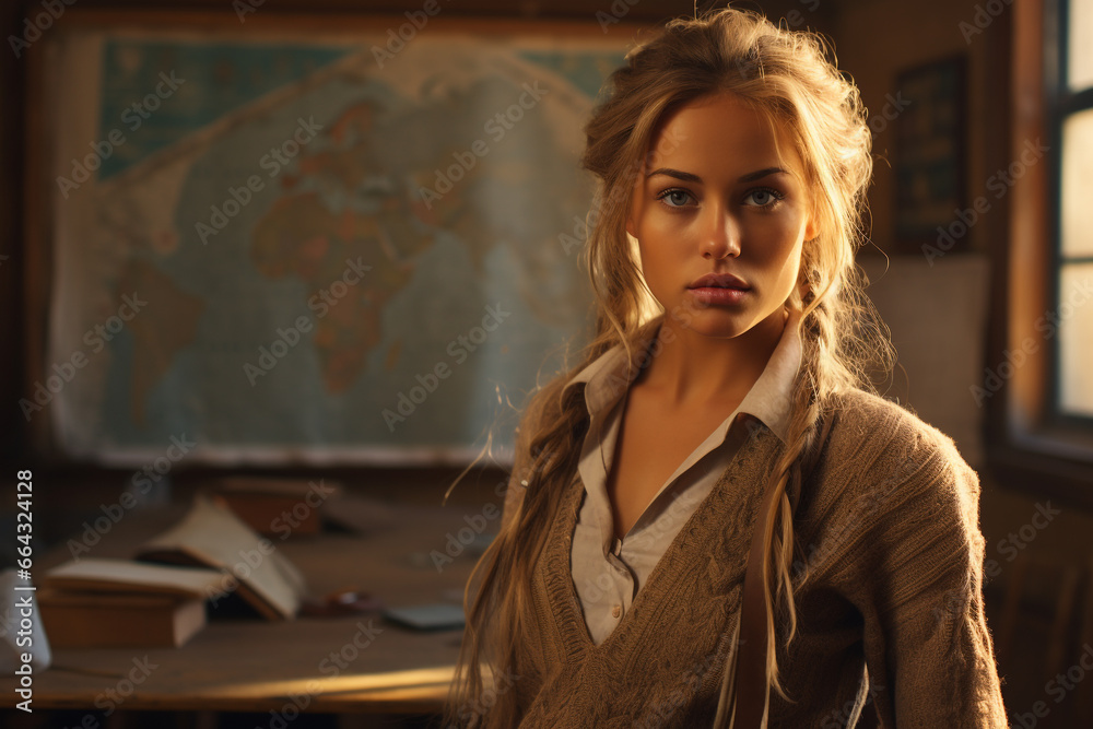 Beautiful, pretty, cute, happy, smiling teacher tutor female with ...