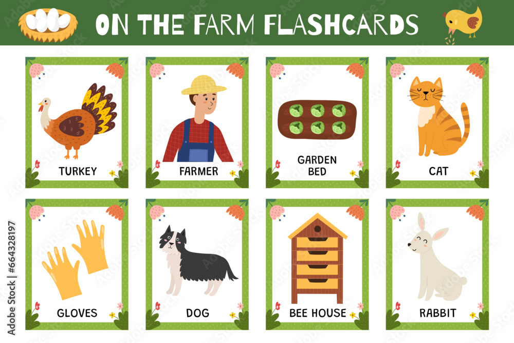 On the farm flashcards set. Flash cards collection for practicing ...
