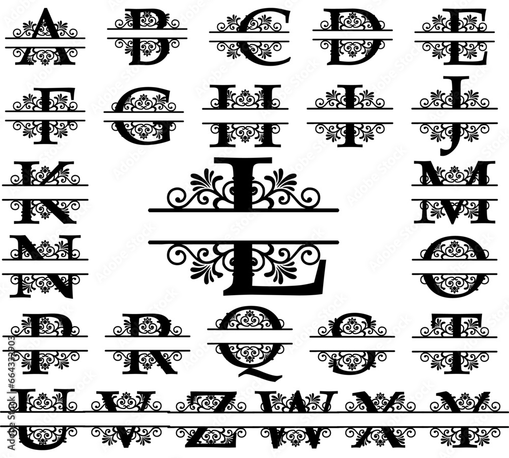 Vetor de Split Regal Monogram Alphabet Letters ,Bundle,Flourish ...