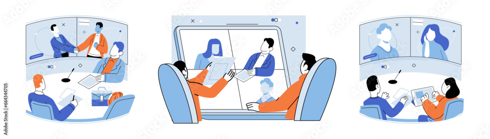 Conference group meeting. Vector illustration. A persons success in ...