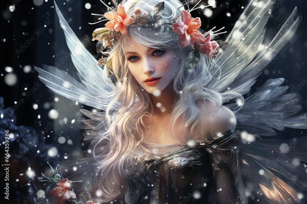 Beautiful fairy in a dark room with a garland of lights. beautiful ...