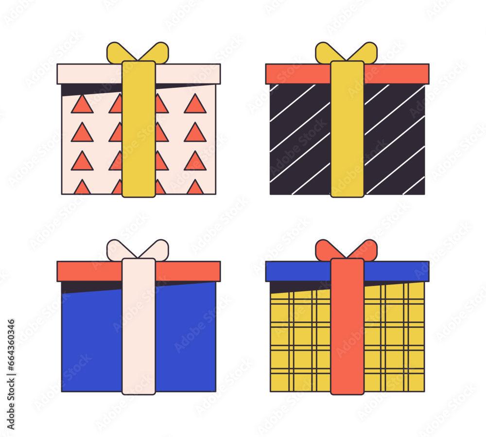 Present boxes flat line color isolated vector object. Gifts. Prize for ...