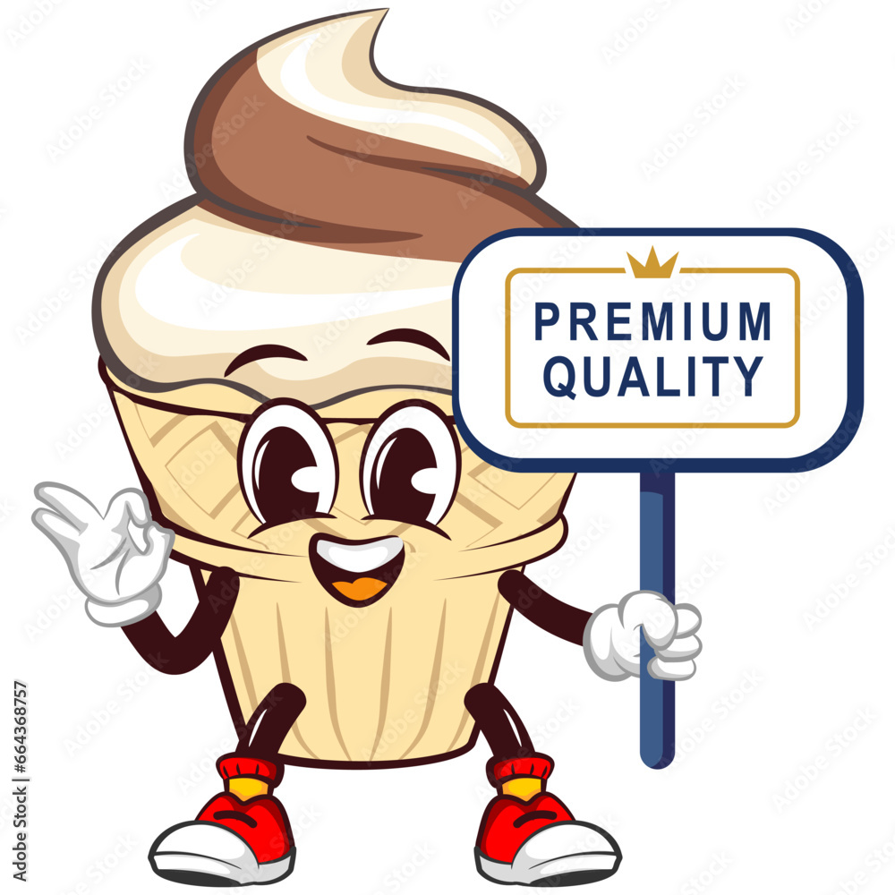 Mascot character of an ice cream cone with a funny face giving a okay ...