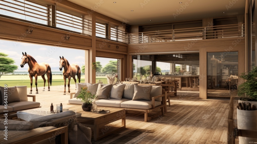 the sleek and stylish design of a horse stable within a contemporary ...