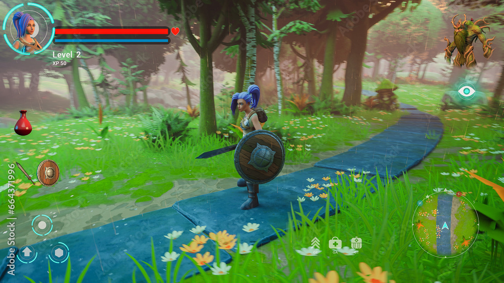 Video Game Mock-up Screen: Gameplay of 3D Fantasy Role Playing Game ...