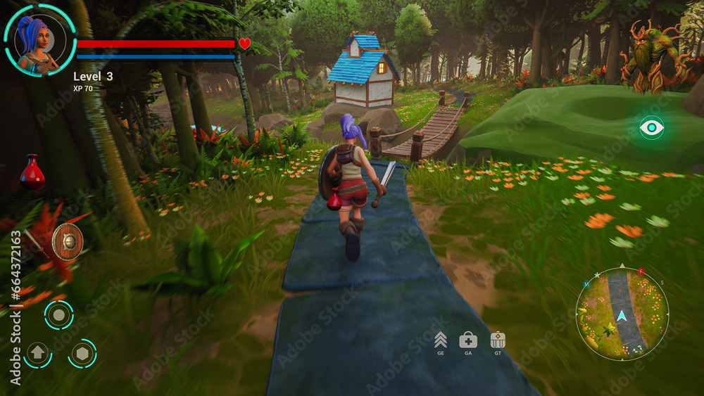 Video Game Mock-up: Playable Character in Beautiful 3D Video Game ...