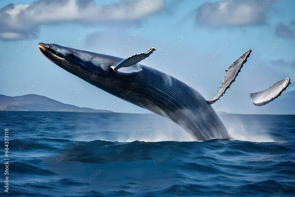 awe-inspiring and photorealistic image of a blue whale breaching the surface of the ocean. Stock ...