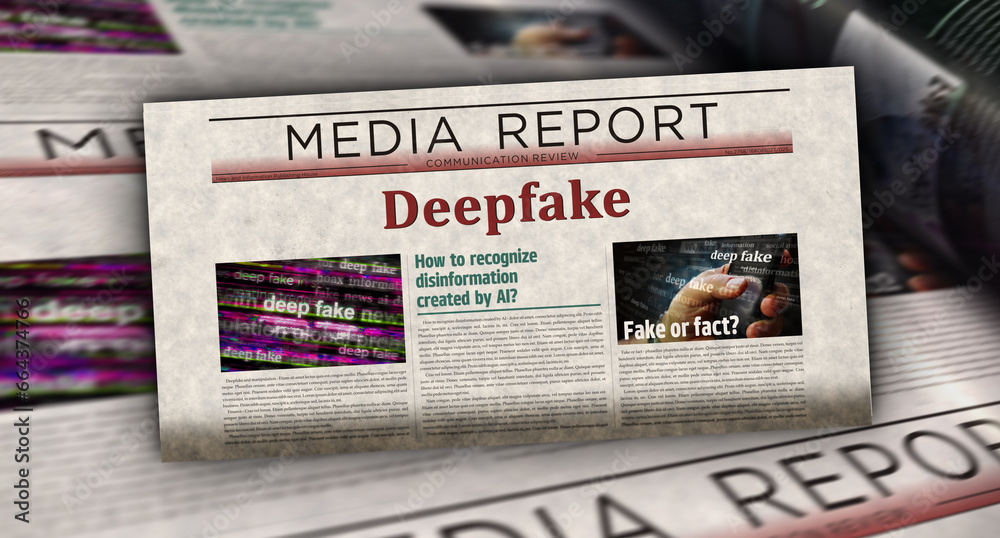 Deepfake AI disinformation fake news newspaper printing media Stock Illustration | Adobe Stock