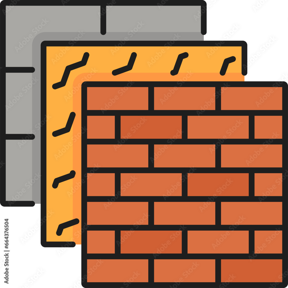 External wall thermal insulation layers icon. Energy efficiency in ...