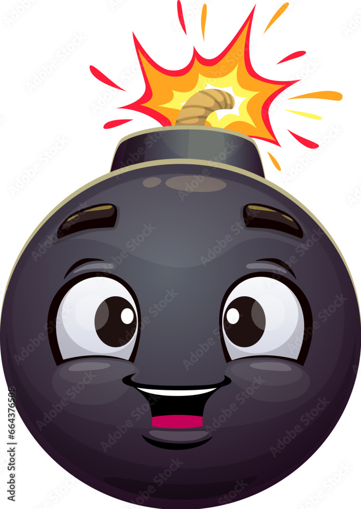 Cartoon bomb character. Explosive, weapon personage. Isolated vector ...