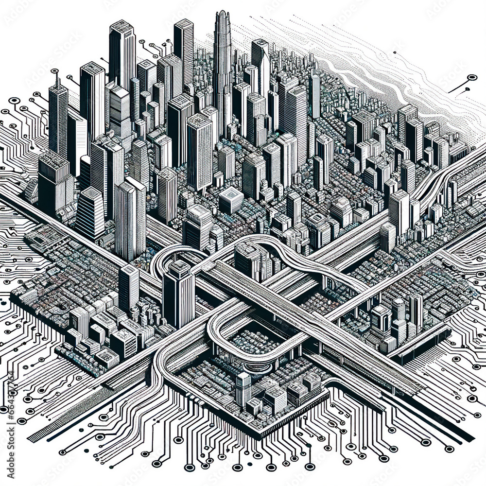Vector design of a metropolis from a bird's-eye view where the ...