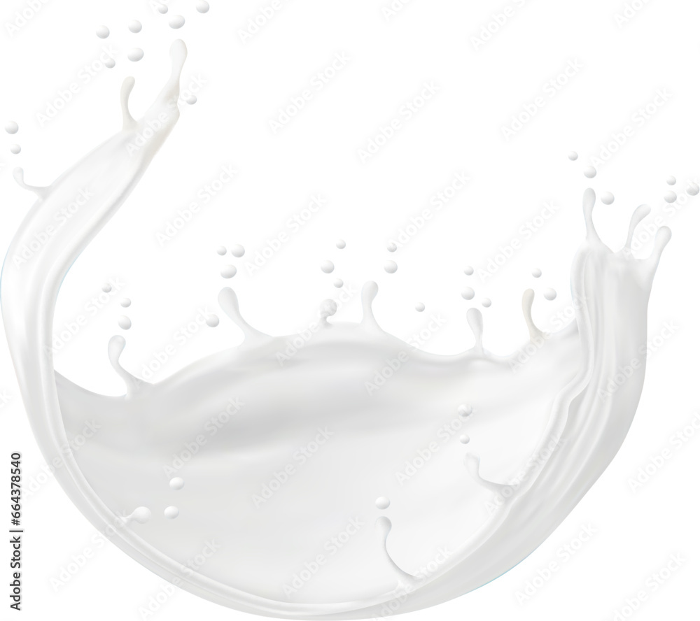 Round milk cream or yogurt white flow splash. Realistic liquid swirl ...