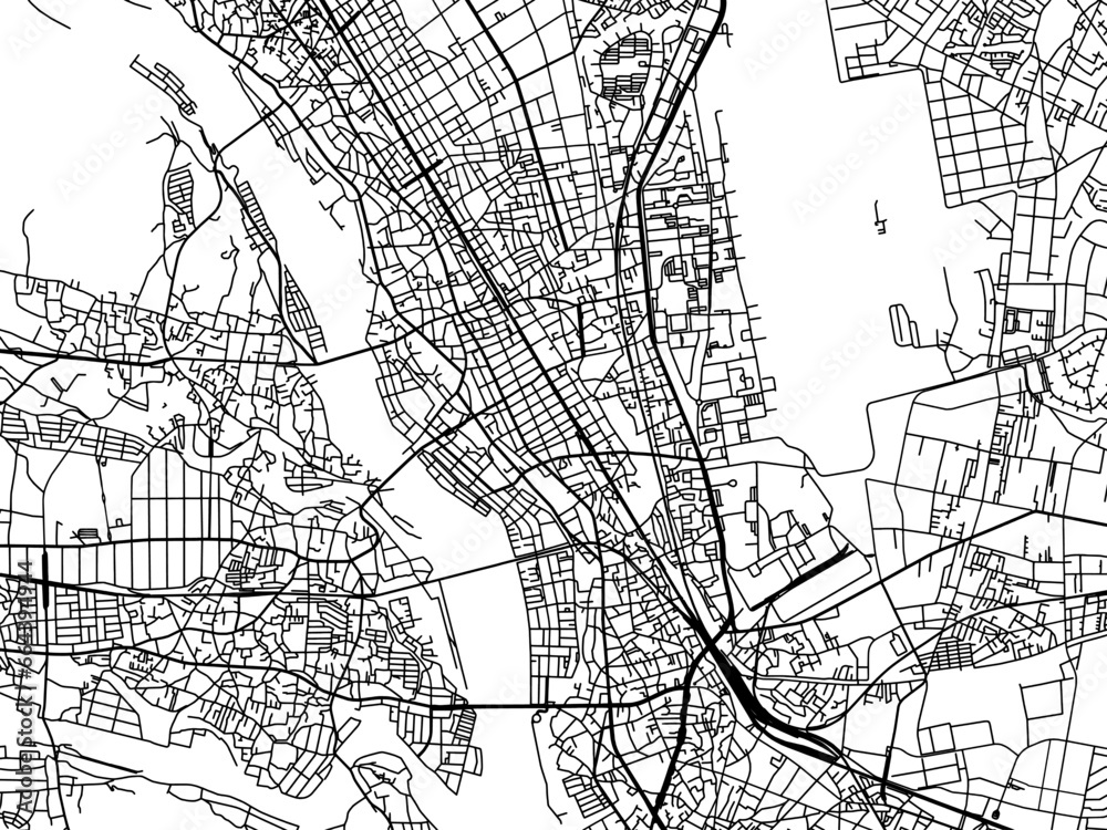 Vector road map of the city of Fussa in Japan with black roads on a ...