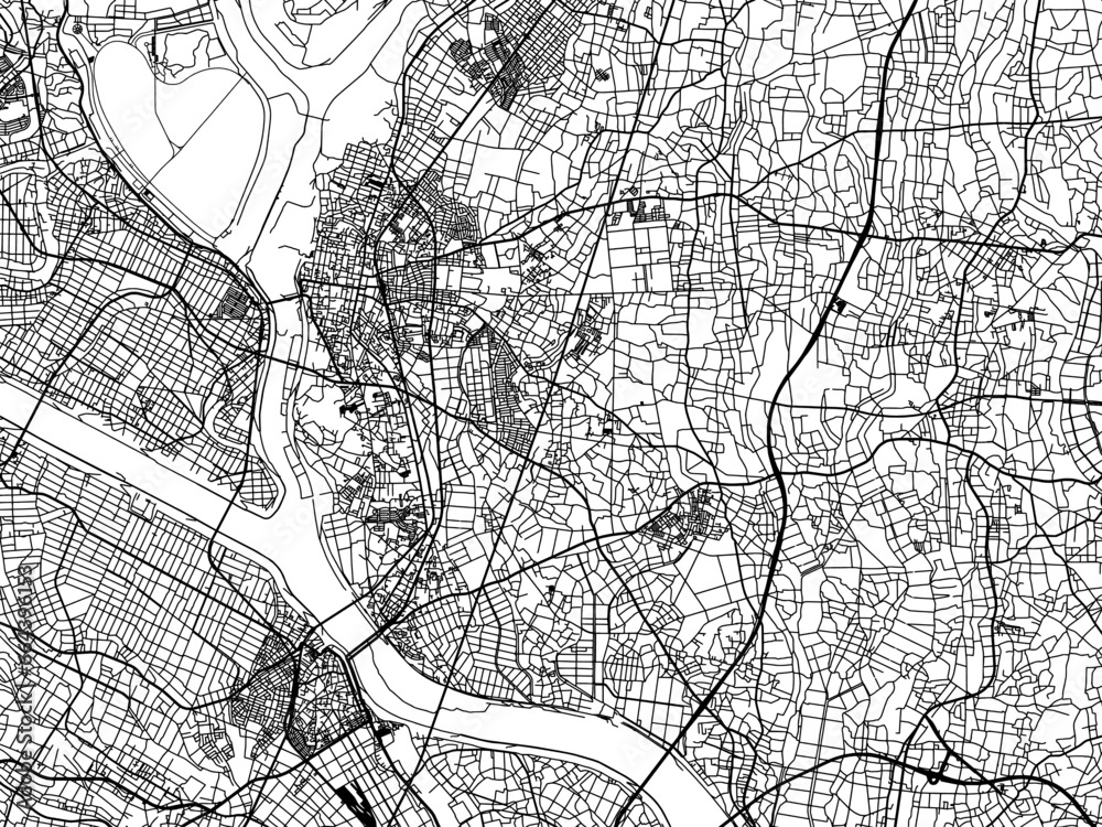Vector road map of the city of Koga in Japan with black roads on a ...