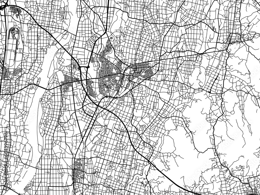 Vector road map of the city of Mooka in Japan with black roads on a ...