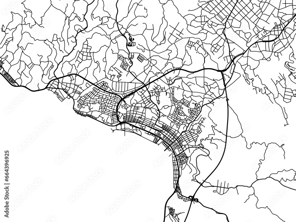 Vector road map of the city of Nago in Japan with black roads on a ...