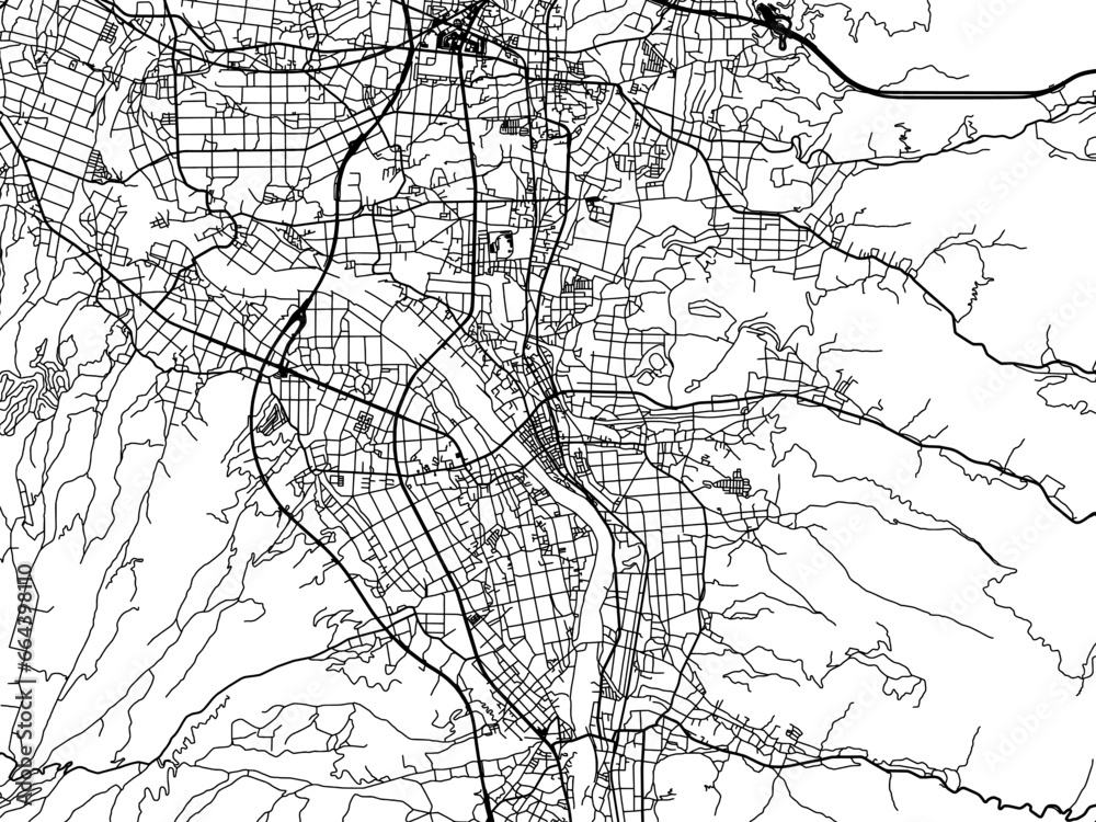 Vector road map of the city of Saku in Japan with black roads on a ...