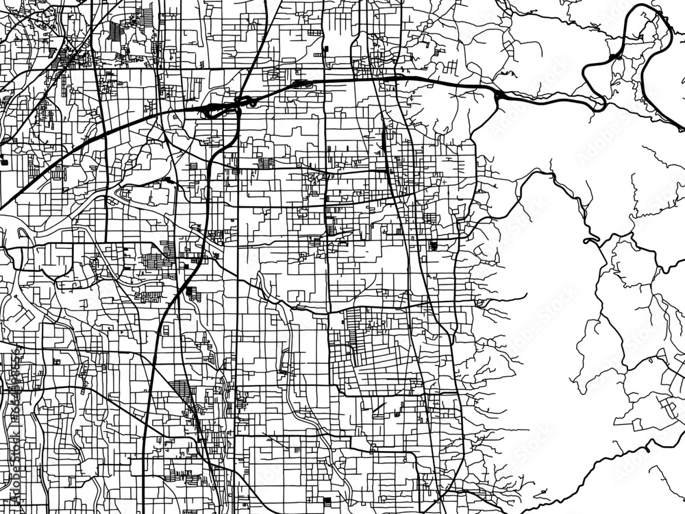 Vector road map of the city of Tenri in Japan with black roads on a ...
