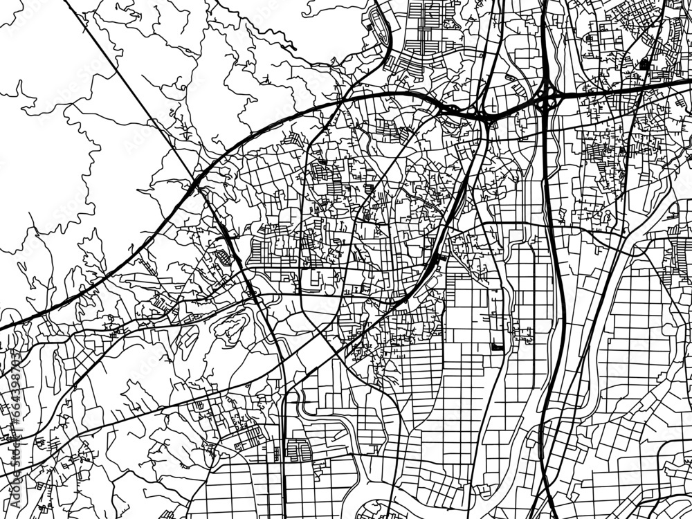 Vector road map of the city of Tosu in Japan with black roads on a ...