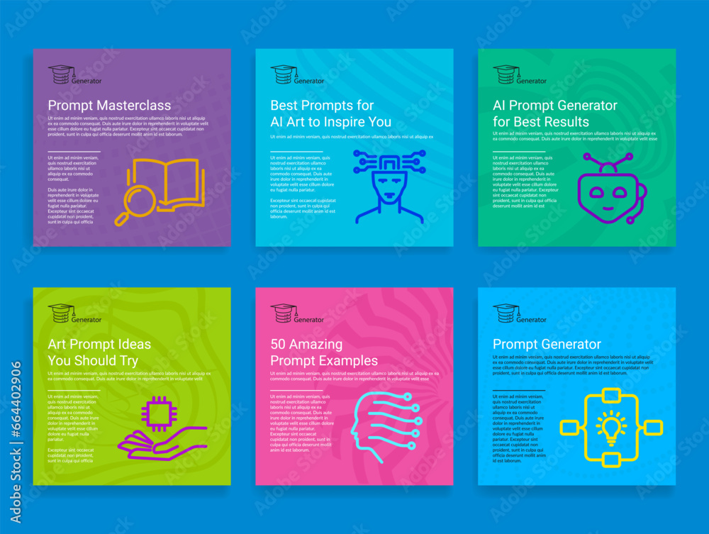 Prompt generator masterclass for art to inspire poster set with line ...