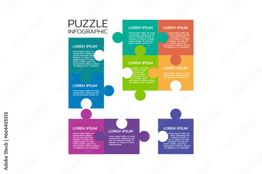 Seven pieces puzzle squares diagram. Squares business presentation ...