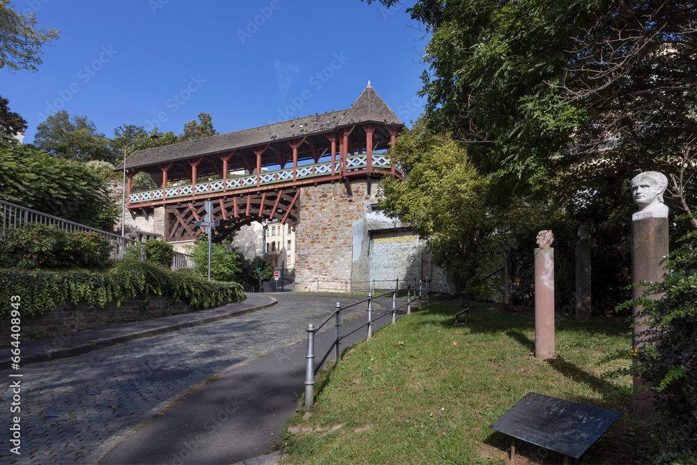 Roman Gate Tower at City of Wiesbaden Germany Hesse. Stock Photo ...