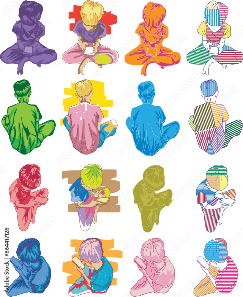 Vector of different pose references kid using mobile phone Stock Vector ...