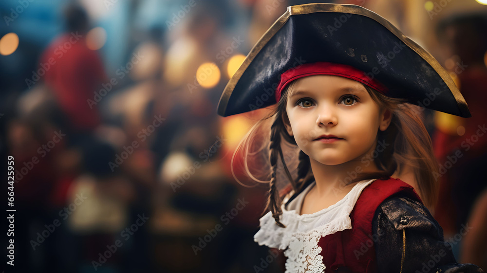 little girl in a pirate costume for a birthday party, pirate kid ...