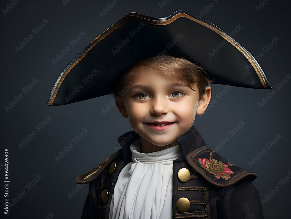 Young boy dressed as a pirate with a pirate hat, pirate captain costume ...