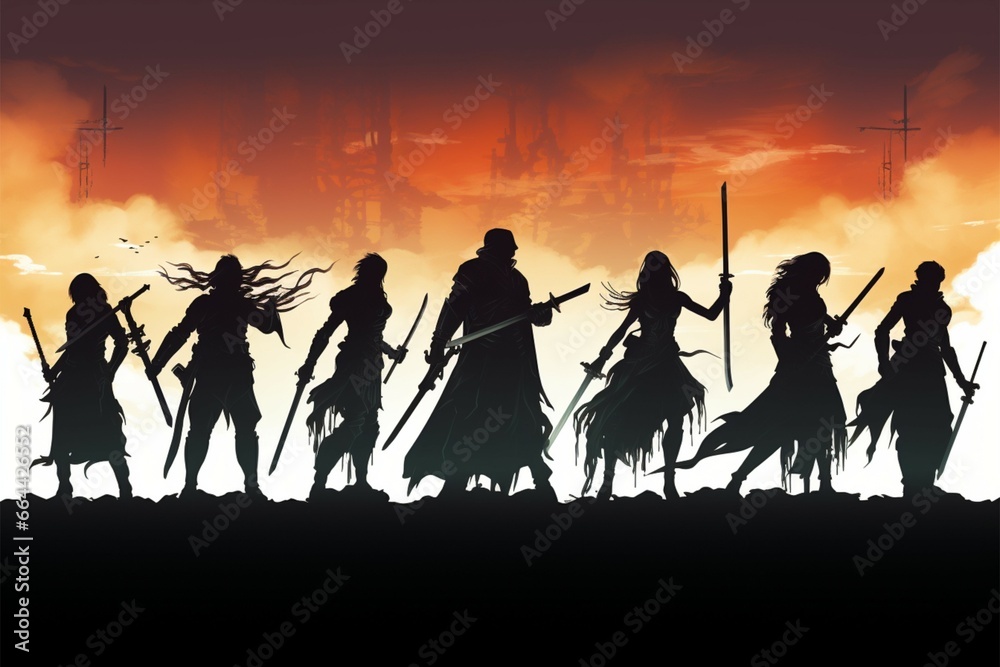 Fantasy character silhouettes materialize on a clean, otherworldly ...