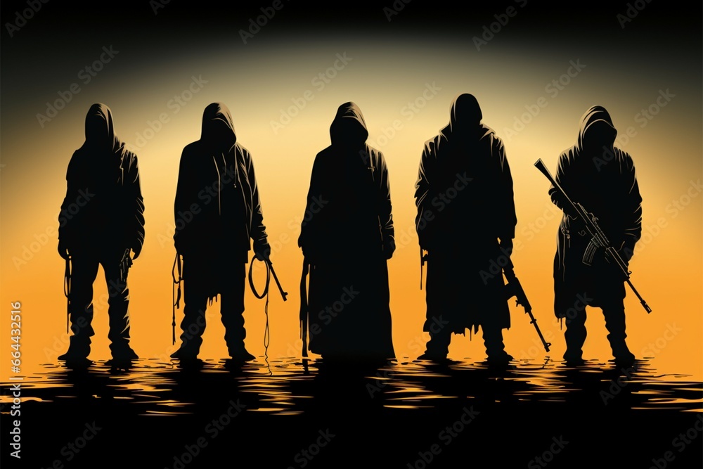 The minimalist flat style captures the haunting silhouettes of ...