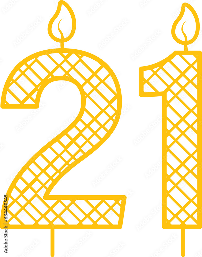 Digital png illustration of yellow 21 number with flames on transparent ...