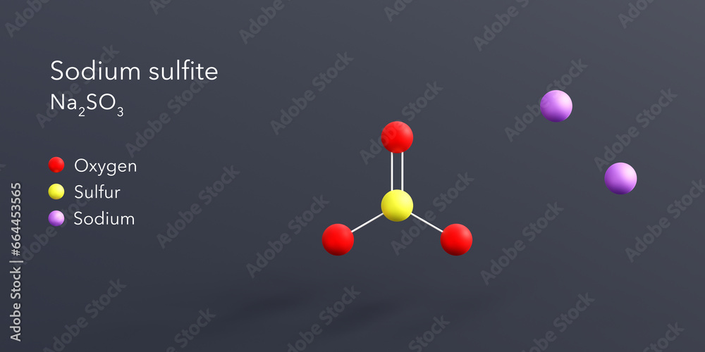 sodium sulfite molecule 3d rendering, flat molecular structure with ...