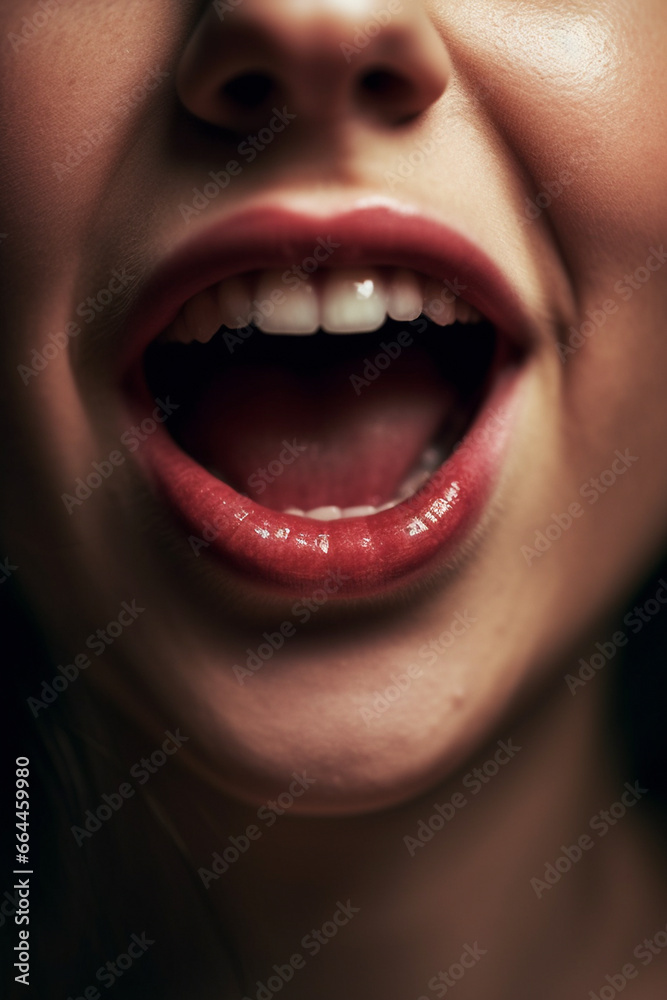A preschool child smiles widely with his mouth open and showing his ...