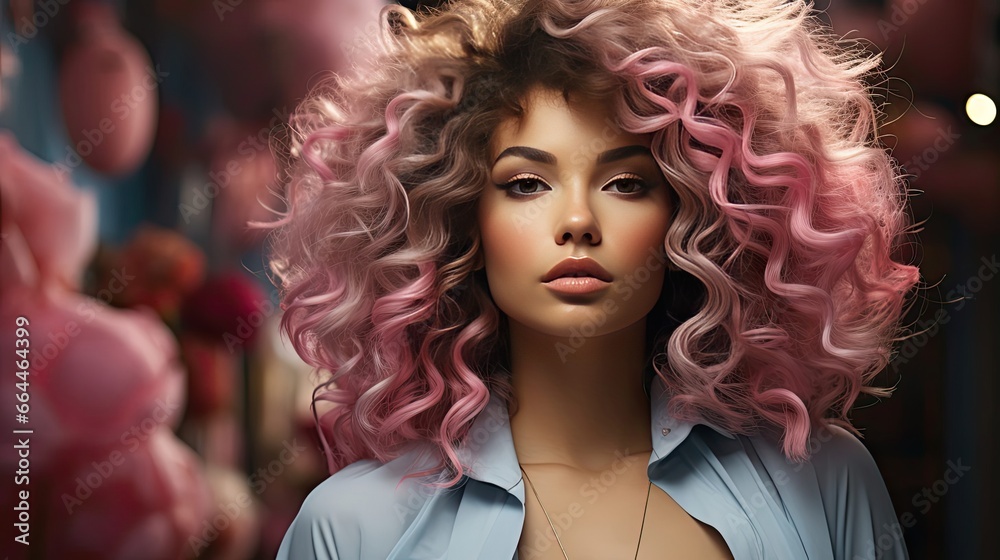 Beauty Fashion model. Black woman face beautiful voluminous hair. Afro ...