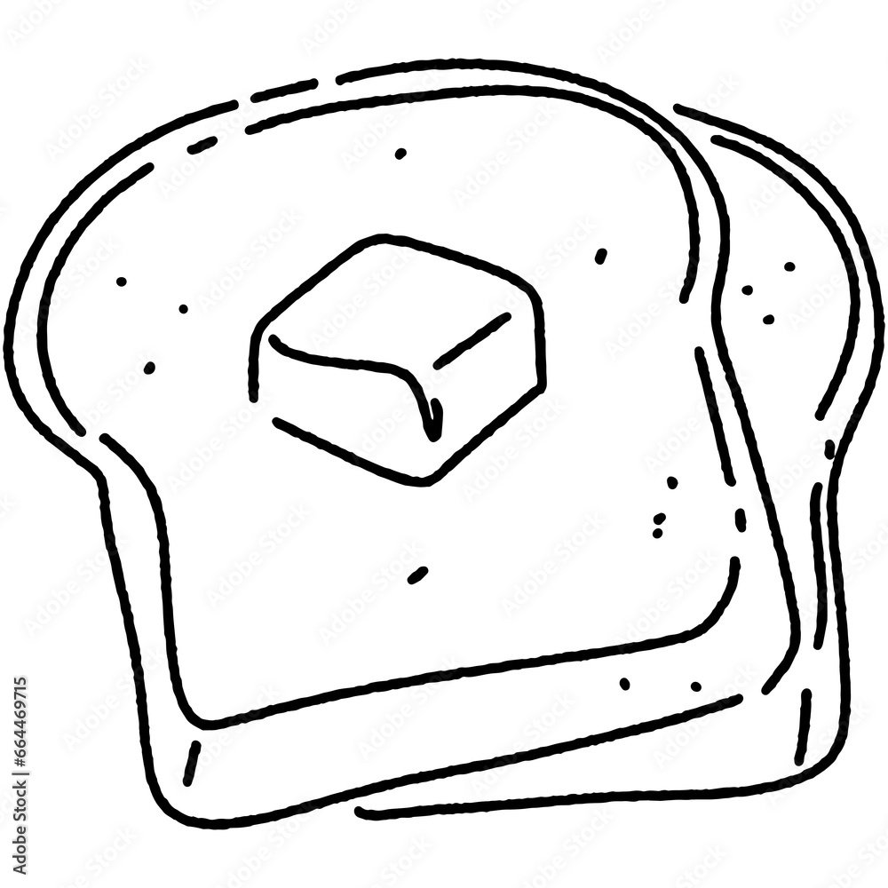 toast butter illustration. outline vector food on transparent ...