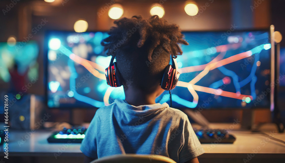 Gamer play game on gaming PC with controller. Modern gaming setup RGB ...