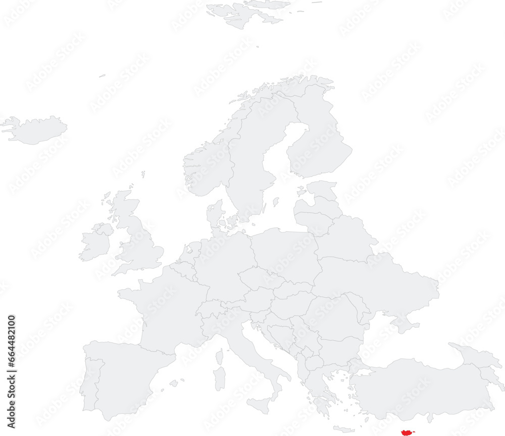 Red CMYK national map of CYPRUS inside gray blank political map of ...