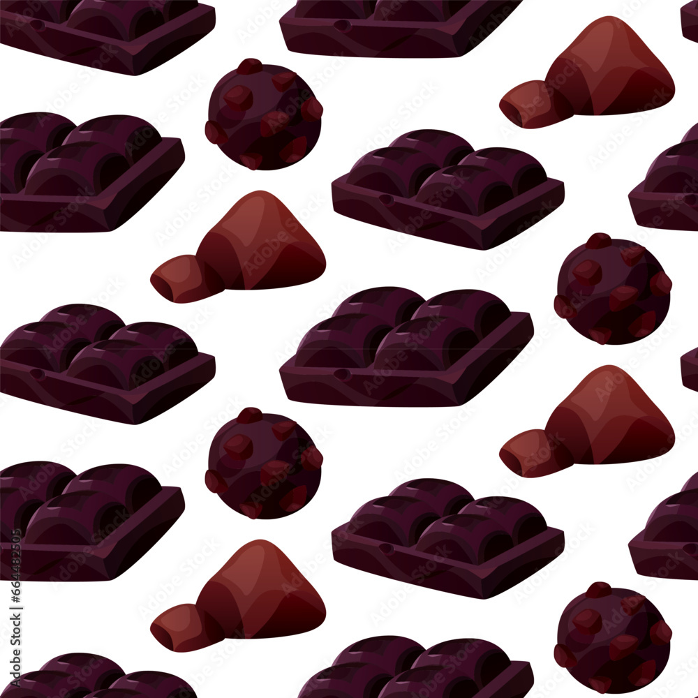 Seamless pattern with dark, white chocolate bar pieces, candy. Chunks ...