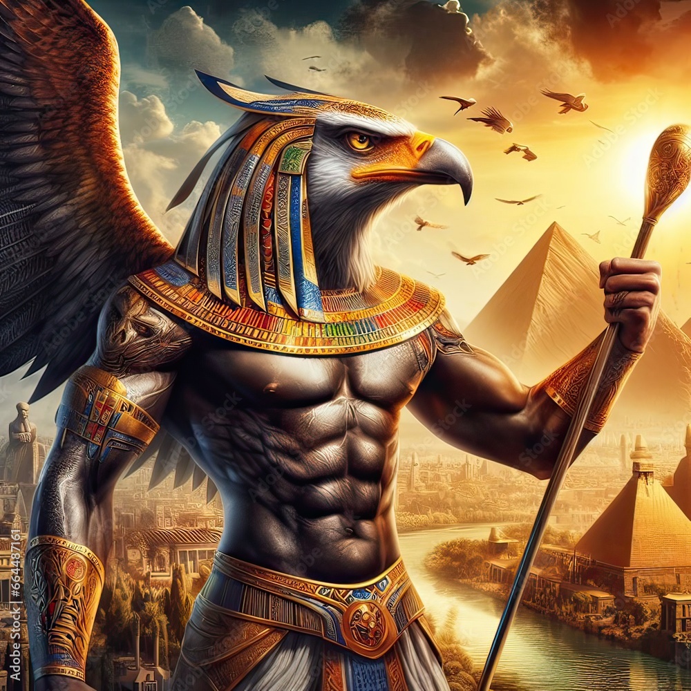 Ra, the Egyptian god with the head of a falcon Stock Illustration ...