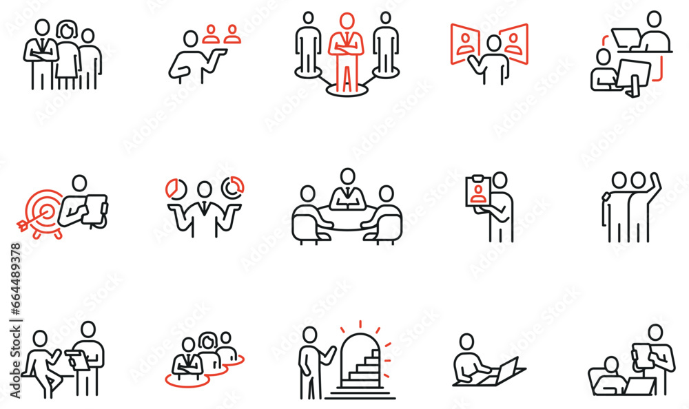 Vector set of linear icons related to human resource management ...
