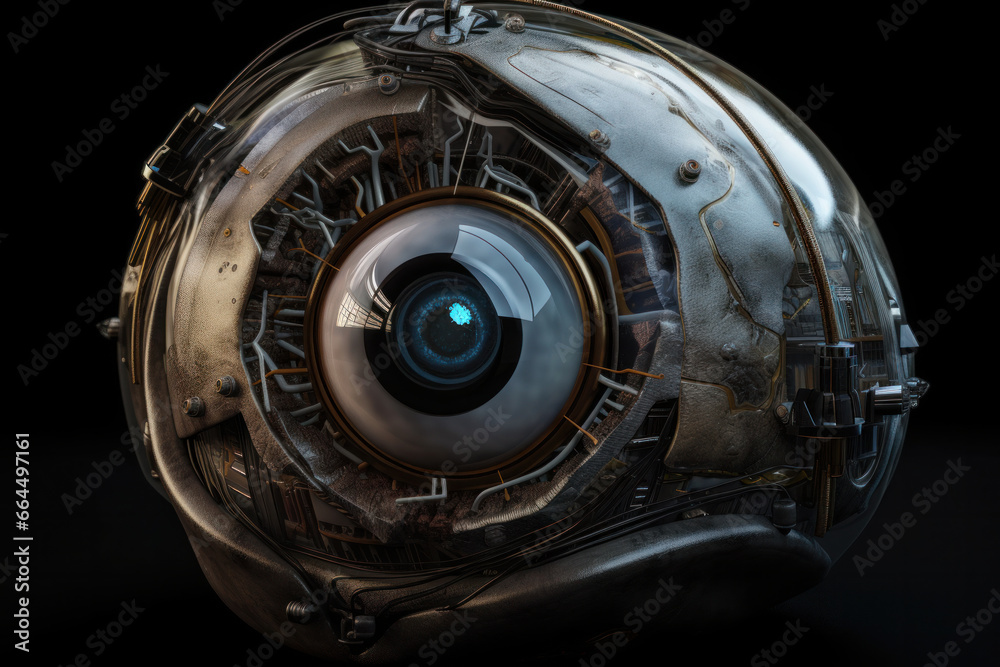 A stylized robotic eye with advanced programming and artificial ...