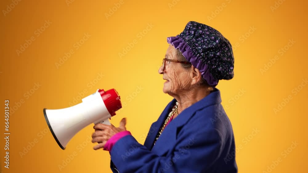 Profile of funny toothless old elderly senior crazy grandmother woman ...