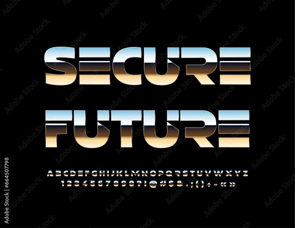 Vector silver logo Secure Future. Unique metallic Font. Trendy Alphabet ...
