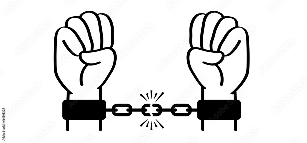 Arrest. Chain of slavery, hand in handcuffs. Broken, chained ...