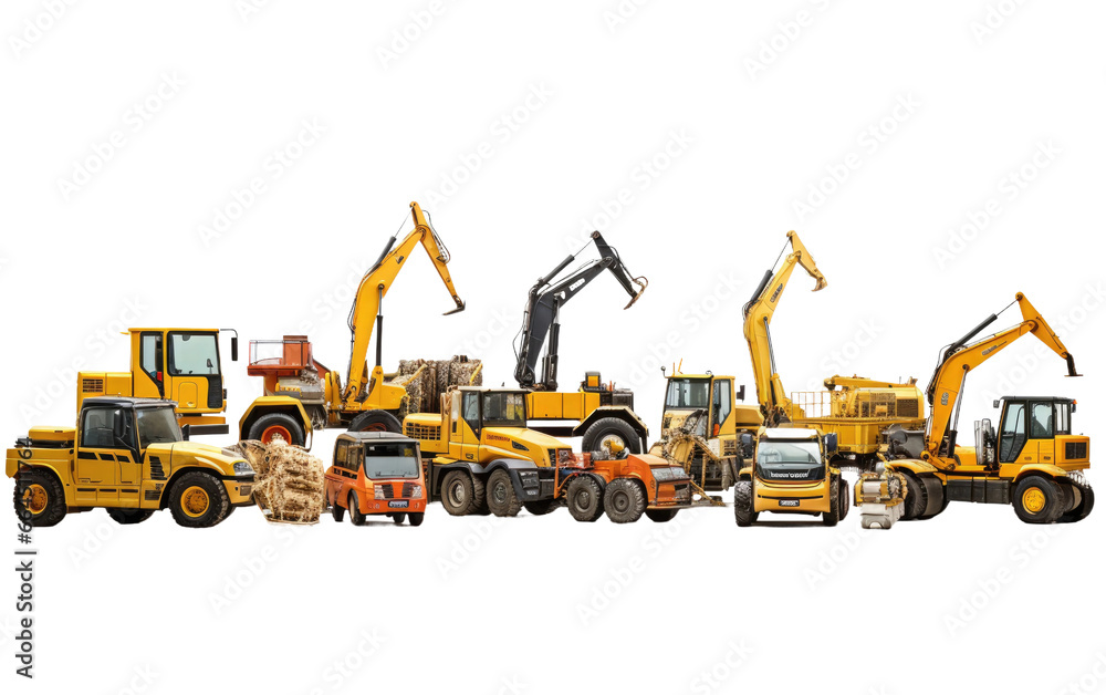 Collection of Different Construction Vehicles Isolated on Transparent ...