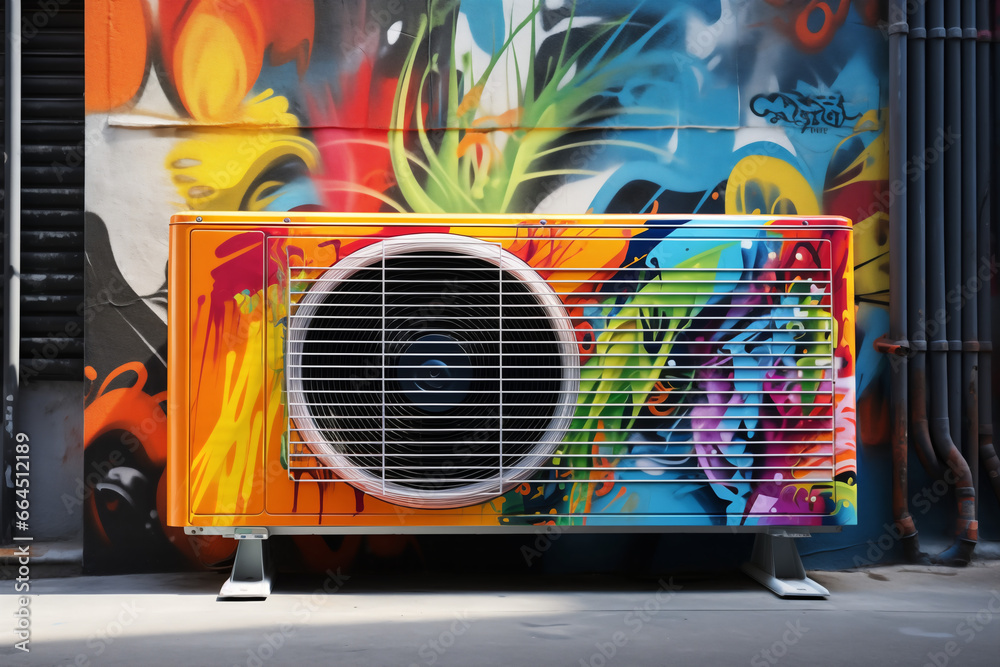 On an urban canvas, an air conditioner takes a vibrant graffiti form ...